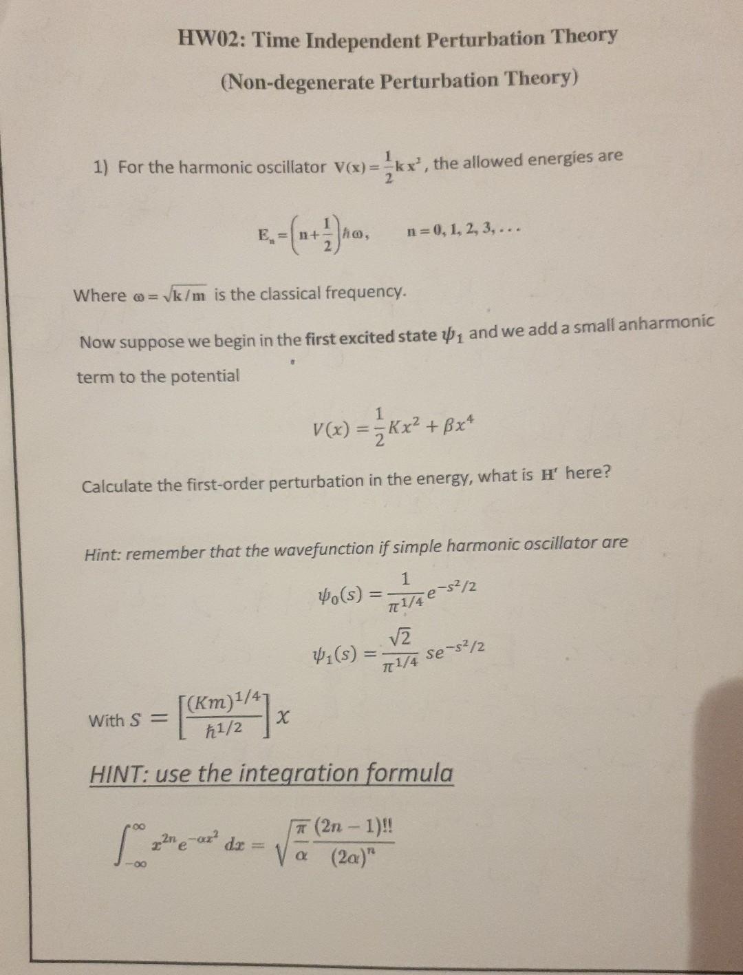 Solved HW02: Time Independent Perturbation Theory | Chegg.com