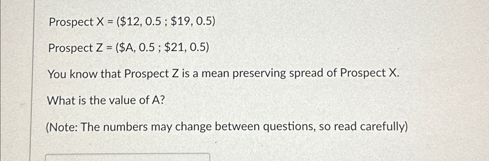 Solved Prospect x=($12,0.5;$19,0.5)Prospect | Chegg.com