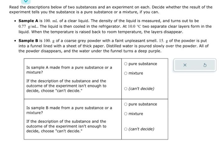 Solved Read the descriptions below of two substances and an | Chegg.com