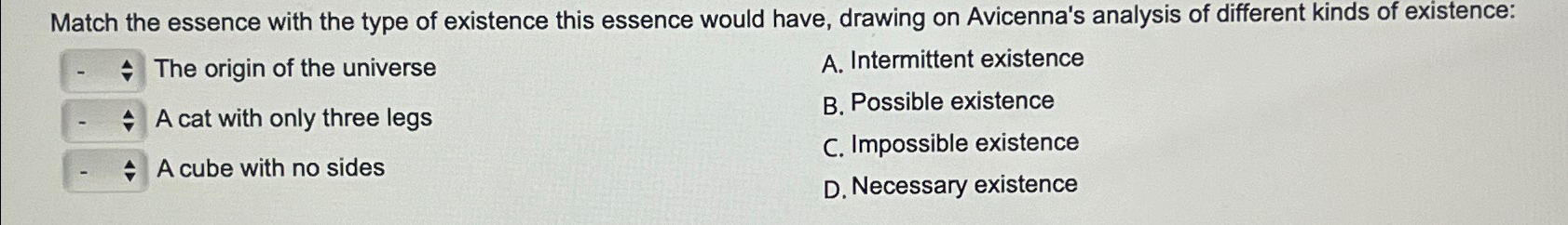 Match the essence with the type of existence this | Chegg.com