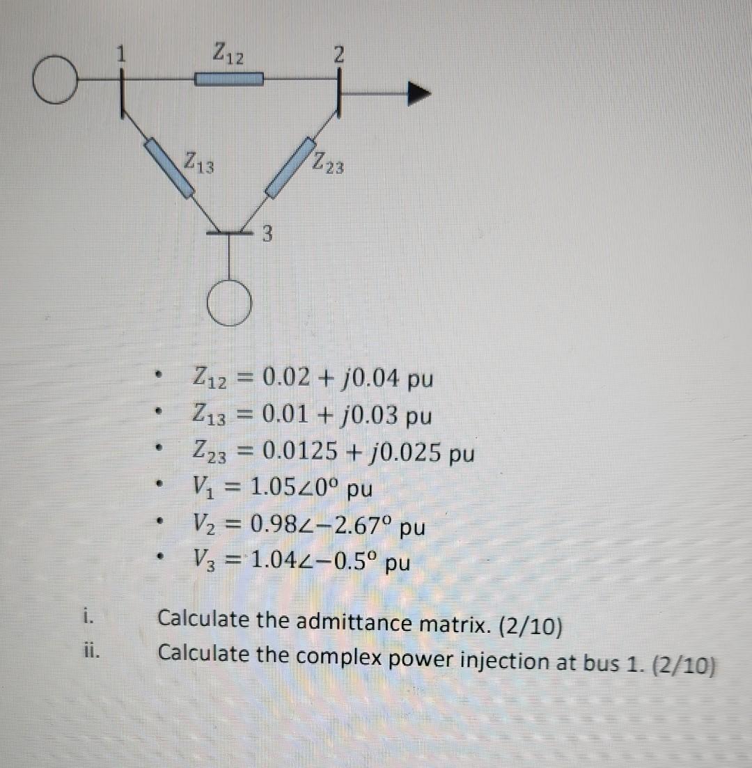 Solved - Z12=0.02+j0.04pu - Z13=0.01+j0.03pu - | Chegg.com