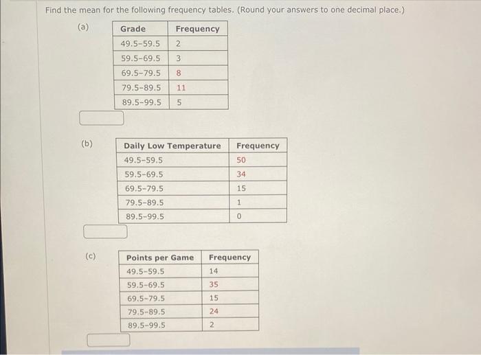 Solved Find the mean for the following frequency tables. | Chegg.com