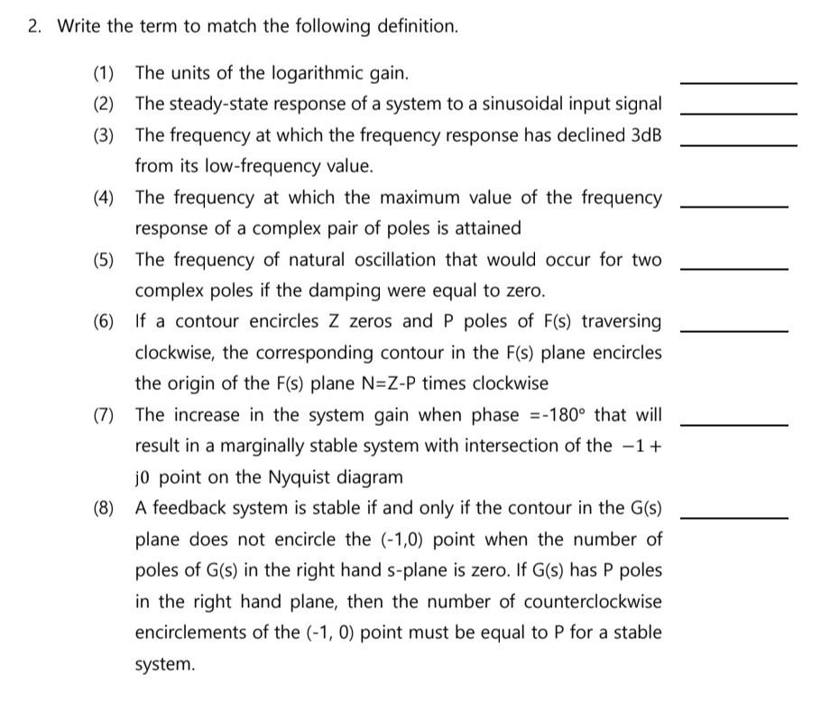 Solved 2 Write The Term To Match The Following Definition