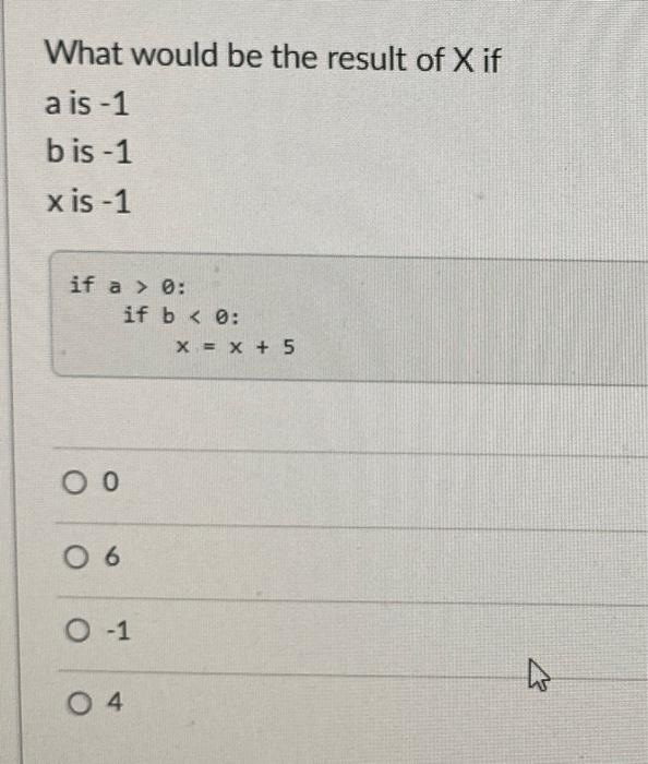 Solved What would be the result of X if a is −1 b is −1 x is | Chegg.com