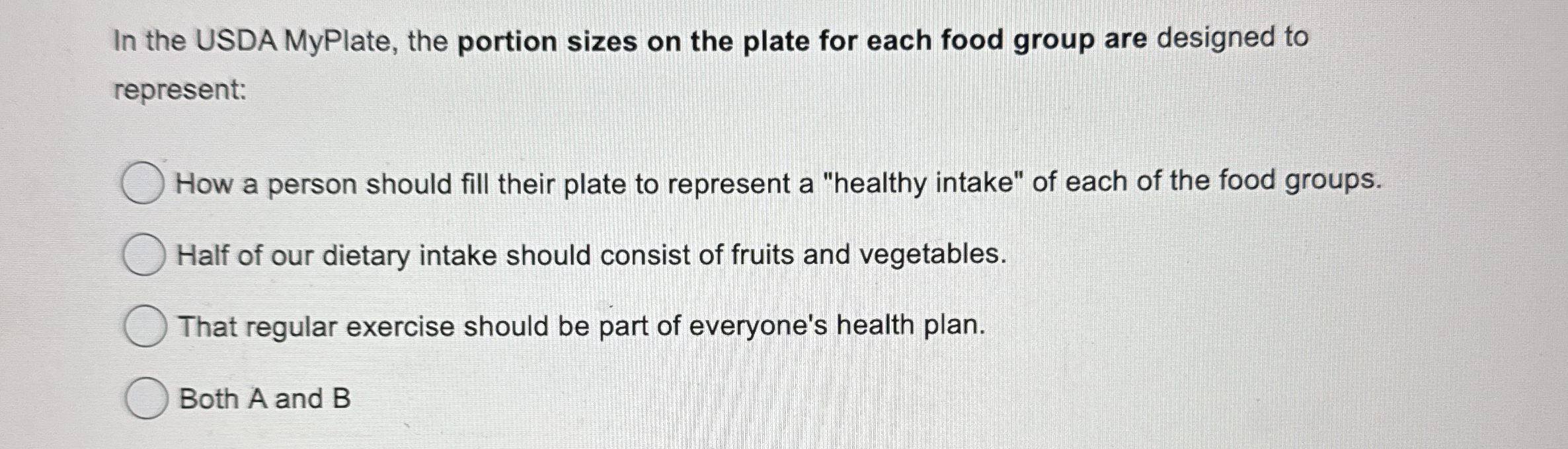 Solved In the USDA MyPlate, the portion sizes on the plate | Chegg.com