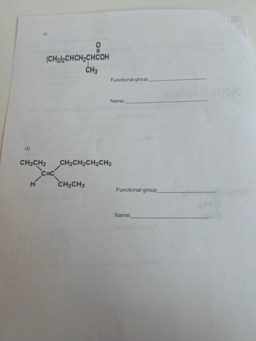 Solved b) Identify the functional group for each organic | Chegg.com