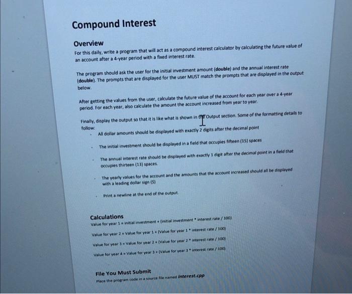 Solved Compound Interest Overview For this daily, write a | Chegg.com