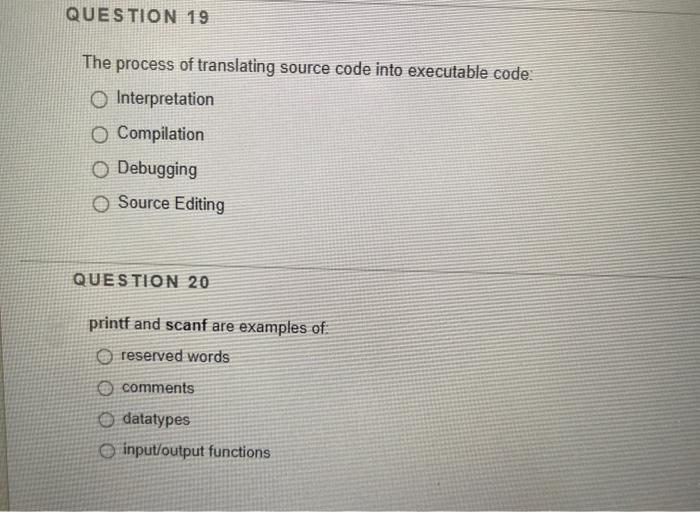 Solved QUESTION 19 The process of translating source code | Chegg.com