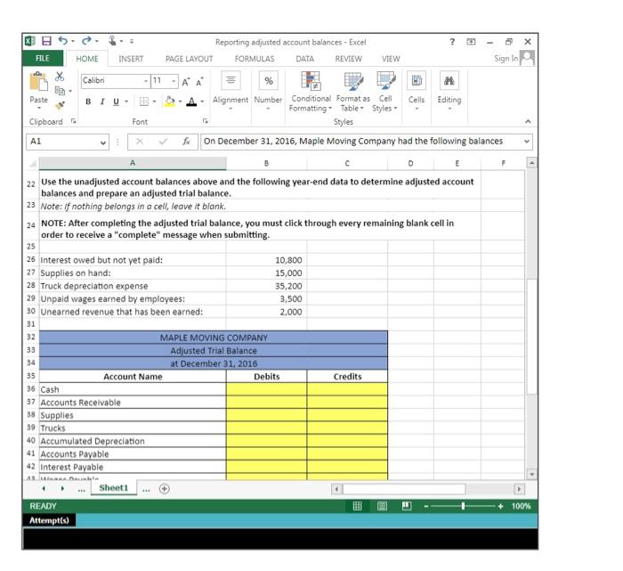 Solved Reporting Adjusted Account Balances using Excel's SUM | Chegg.com