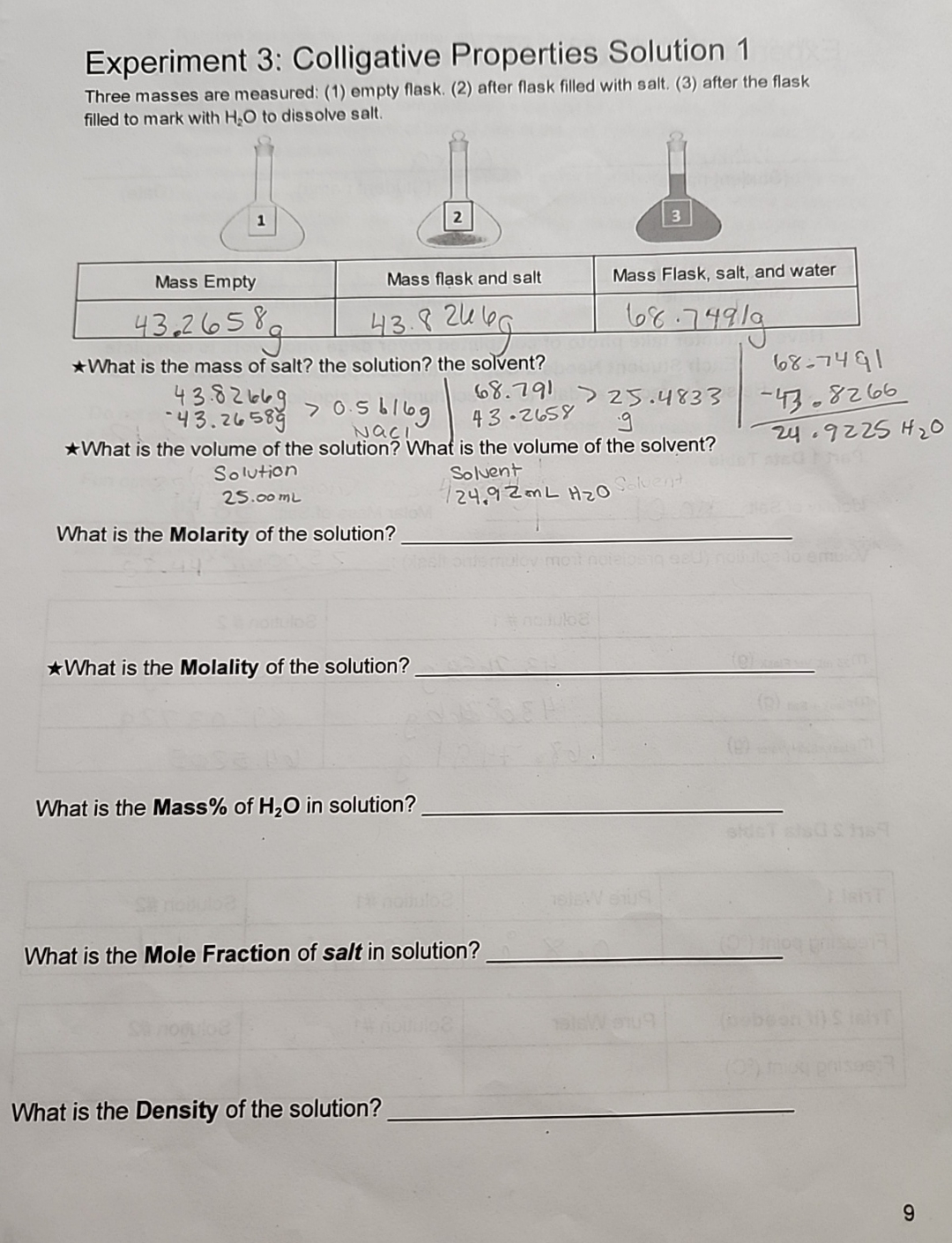 Solved Experiment 3: Colligative Properties Solution 1Three | Chegg.com