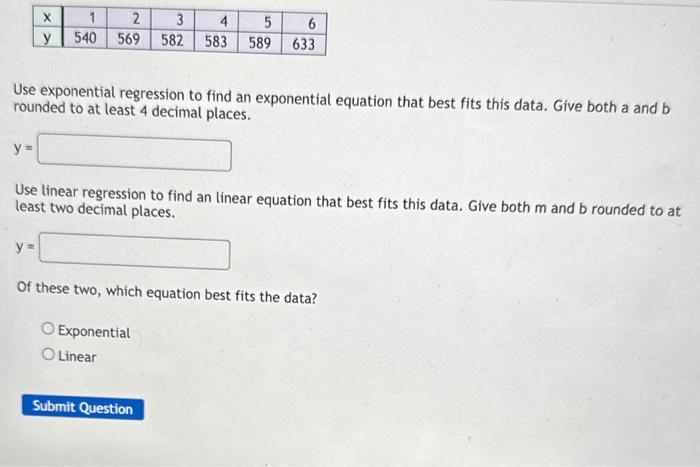 Solved Use exponential regression to find an exponential | Chegg.com