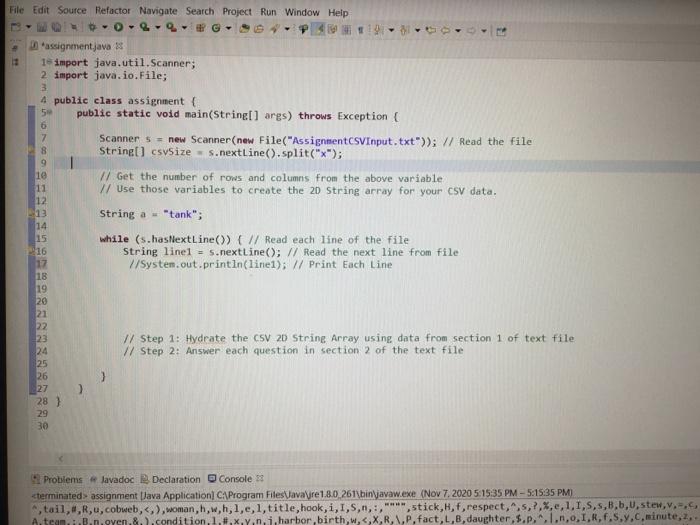 Solved How To Create A 2d Array Using A Csv File java I Chegg