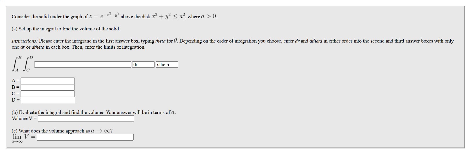 Solved Consider the solid under the graph of z=e-x2-y2 | Chegg.com