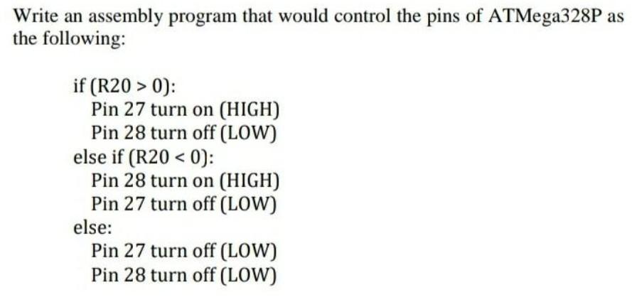 Solved Write an assembly program that would control the pins | Chegg.com