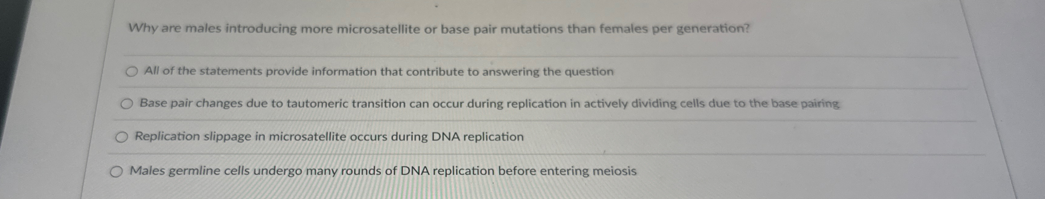 Solved Why are males introducing more microsatellite or base | Chegg.com