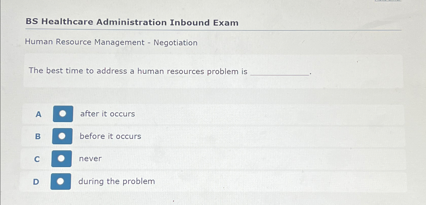 Solved BS Healthcare Administration Inbound ExamHuman | Chegg.com