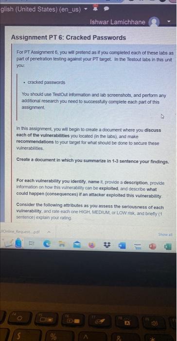 Solved Assignment PT 6: Cracked Passwords For PT Assignment | Chegg.com