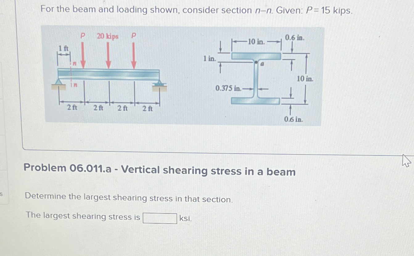 Solved For the beam and loading shown, consider section n-n. | Chegg.com