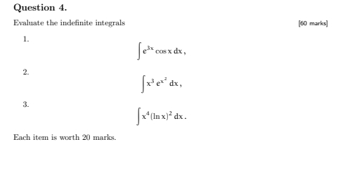 Solved Question 4.Evaluate the indefinite integrals[60 | Chegg.com