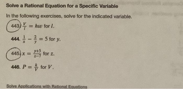 Solved Solve a Rational Equation for a Specific Variable In | Chegg.com