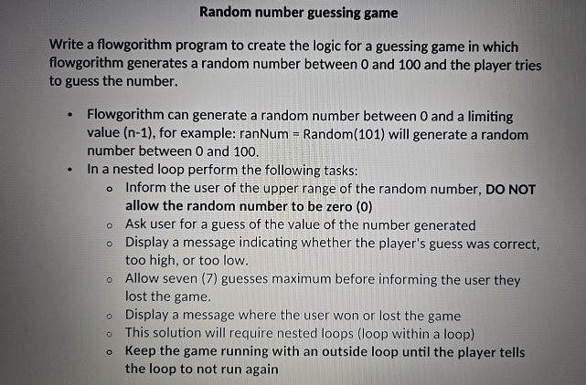 Solved Random number guessing gameWrite a flowgorithm | Chegg.com