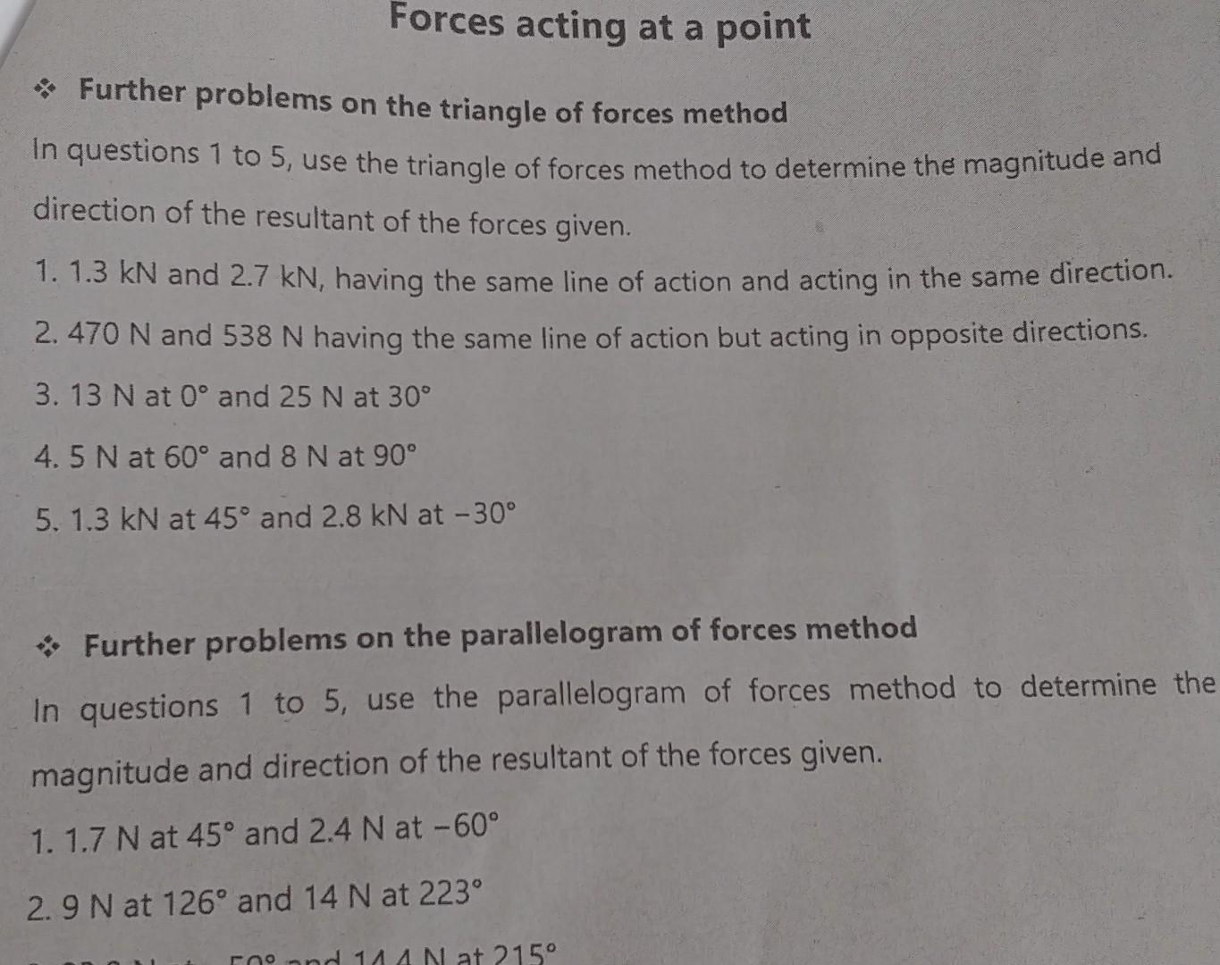 Solved * Further problems on the triangle of forces method | Chegg.com