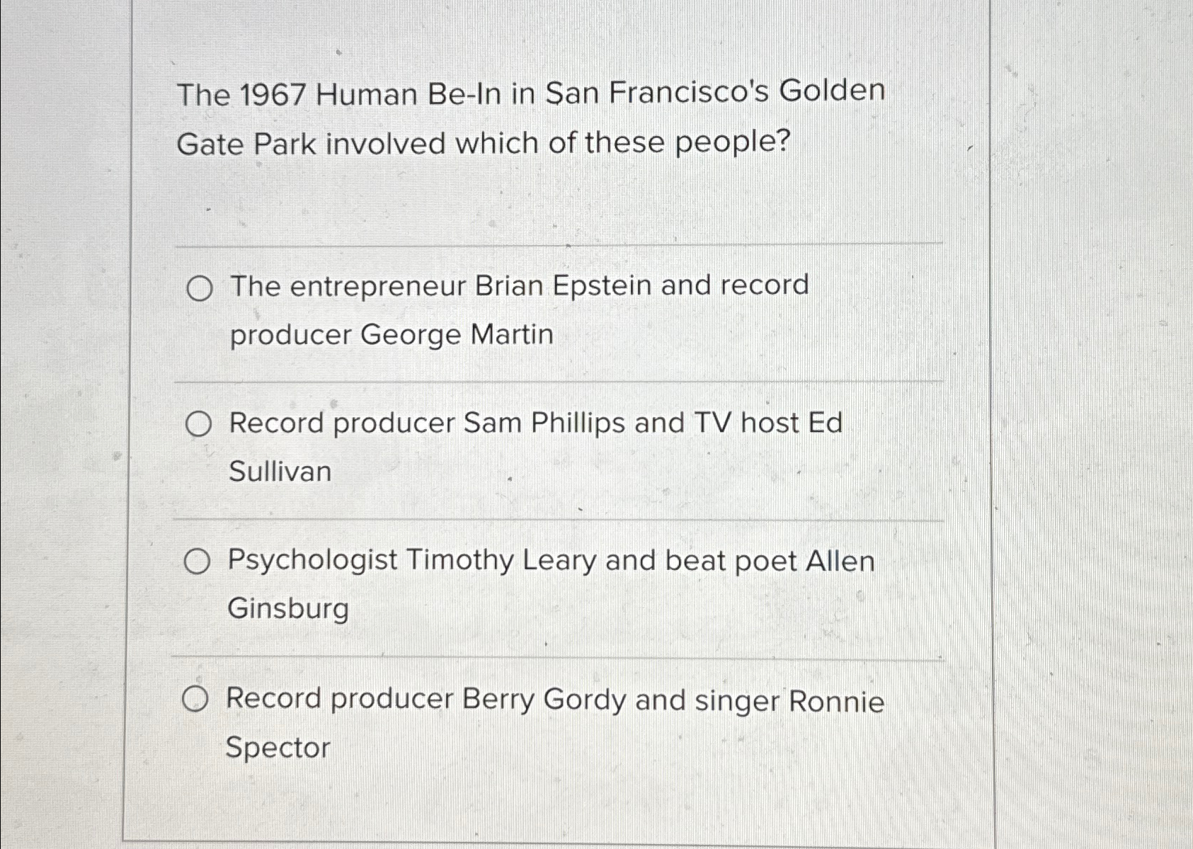 The 1967 ﻿Human Be-In in San Francisco's Golden Gate | Chegg.com