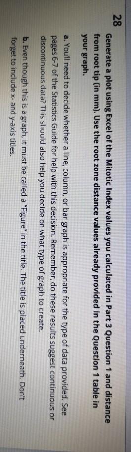 Solved 28 Generate a plot using Excel of the Mitotic Index | Chegg.com