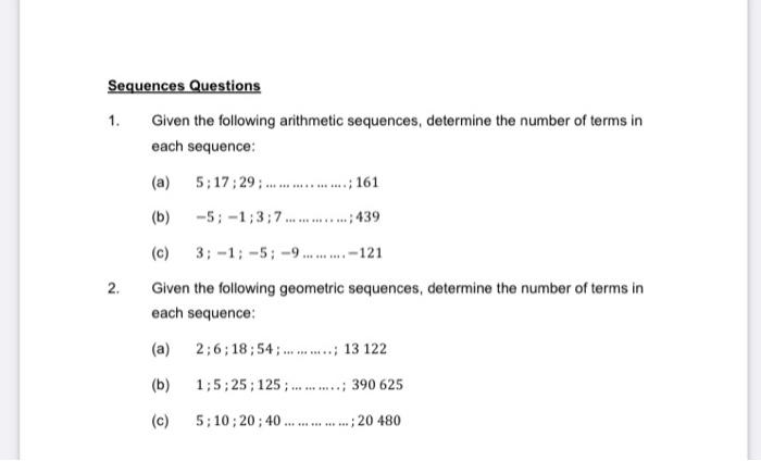 Solved Sequences Questions 1. Given the following arithmetic | Chegg.com