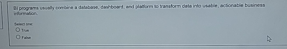 Solved BI programs usually combine a database, dashboard, | Chegg.com