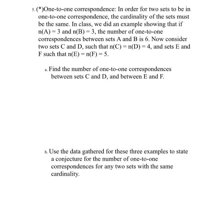 Solved 5.(*)One-to-one correspondence: In order for two sets | Chegg.com