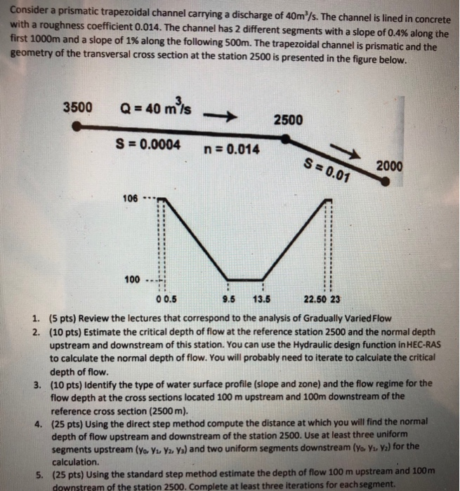 Consider a prismatic trapezoidal channel carrying a | Chegg.com