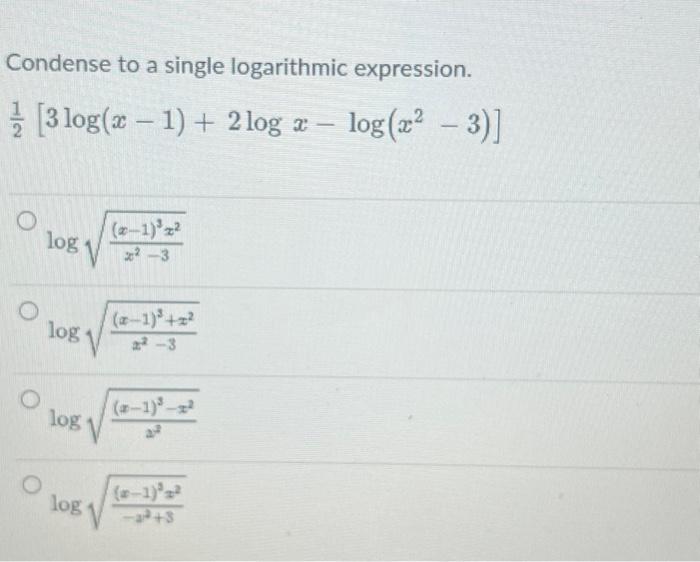 Solved Condense to a single logarithmic expression. | Chegg.com