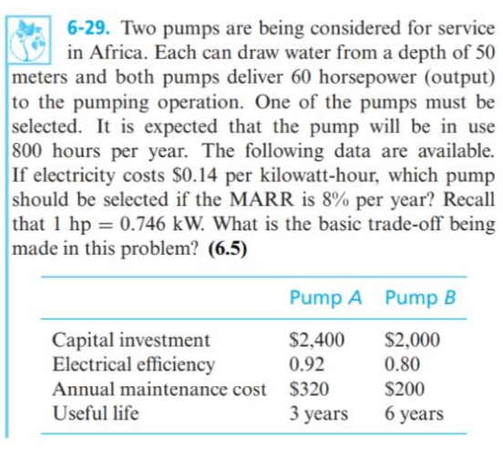 Solved 6-29. ﻿Two pumps are being considered for service in | Chegg.com