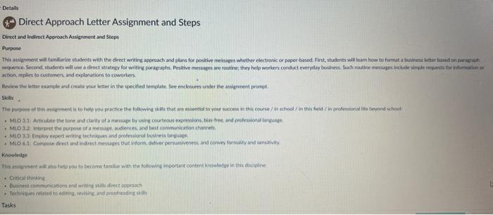 *. Direct Approach Letter Assignment and Steps Direct | Chegg.com
