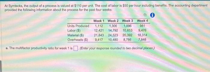 Solved At Symtecks, the output of a process is valued at | Chegg.com