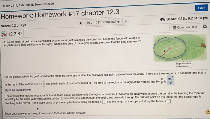 Math 2414, Calculus II, Summer 2020 Save Homework: | Chegg.com