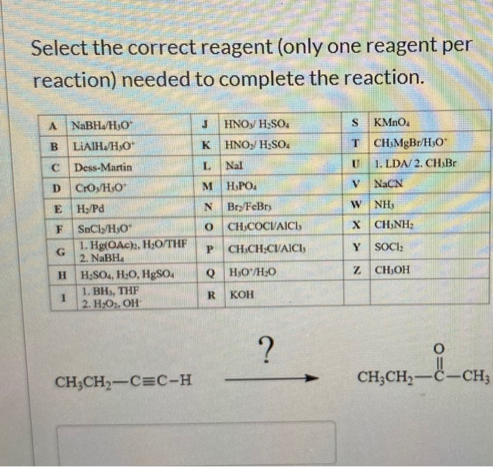 Solved Select the correct reagent (only one reagent per | Chegg.com