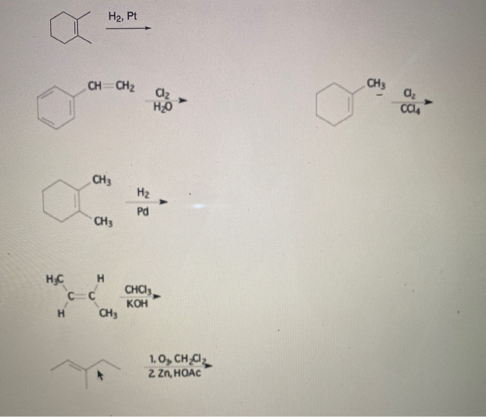 Solved H2, Pt E CH=CH2 CH3 d2 az но CH3 Hz Pd CH3 нс н с с н | Chegg.com