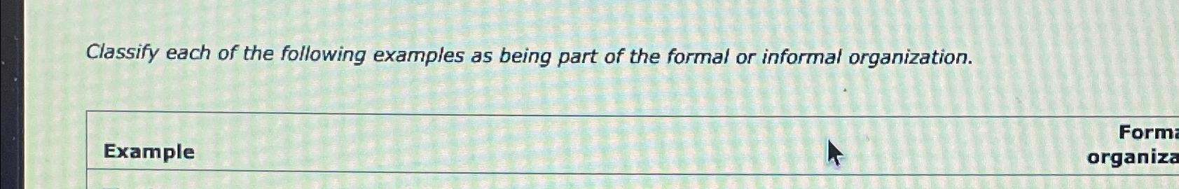 Solved Classify each of the following examples as being part | Chegg.com