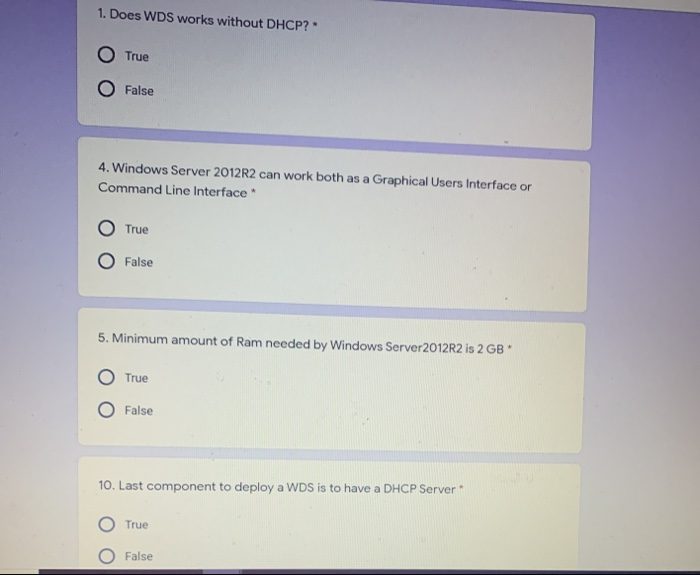 Solved 1. Does WDS works without DHCP? True False 4. Windows | Chegg.com