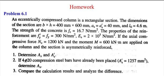 Solved roblem 6.1 An eccentrically compressed column is a | Chegg.com