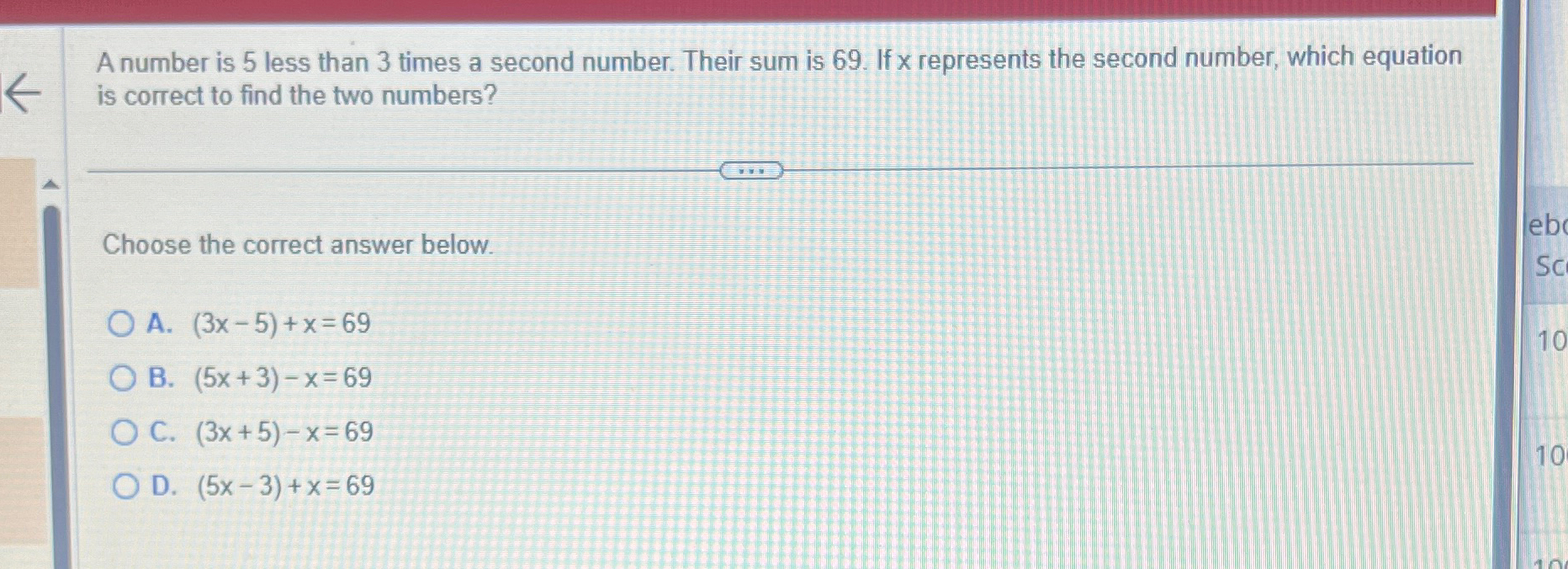 Solved A number is 5 ﻿less than 3 ﻿times a second number. | Chegg.com
