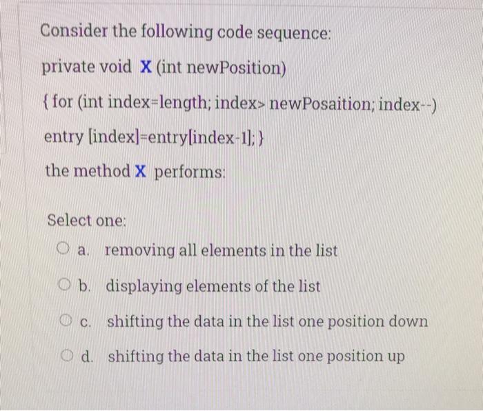Solved Consider the following code sequence: private void X | Chegg.com
