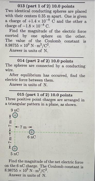 Solved Three point charges, two positive and one negative, | Chegg.com