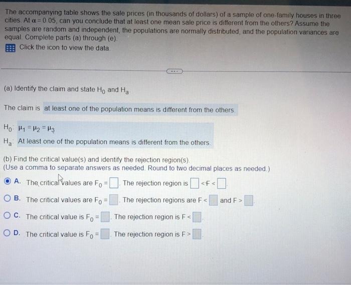 Solved The accompanying table shows the sale prices (in | Chegg.com