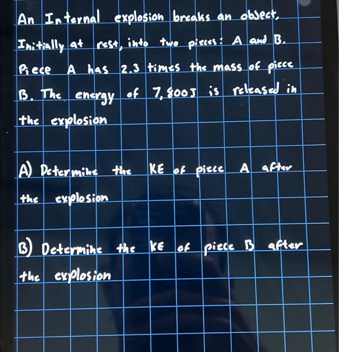 Solved An Internal explosion breaks an object, Initially at | Chegg.com