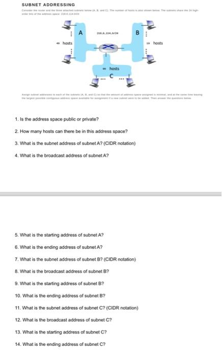 Solved SUBNET ADDRESSING 1. Is the address space public or | Chegg.com