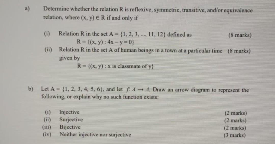 Solved a) Determine whether the relation R is reflexive, | Chegg.com