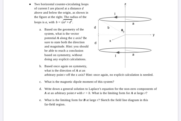 Two horizontal counter-circulating loops of current I | Chegg.com